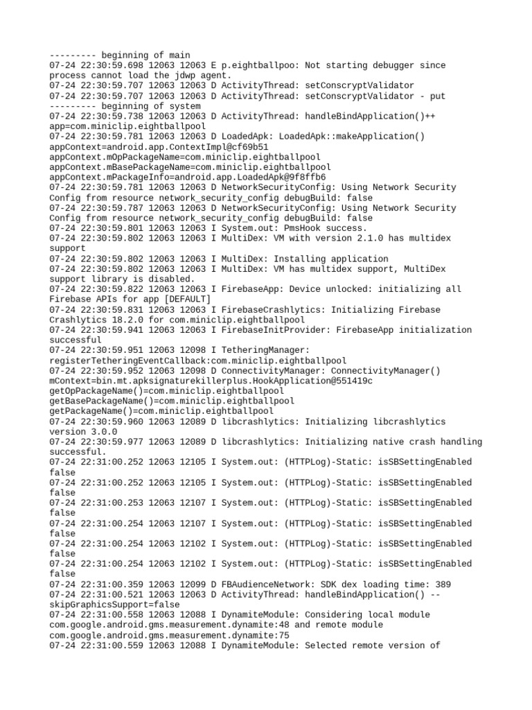 EightBallPool App Initialization Log | PDF | Computing | Information Technology Management