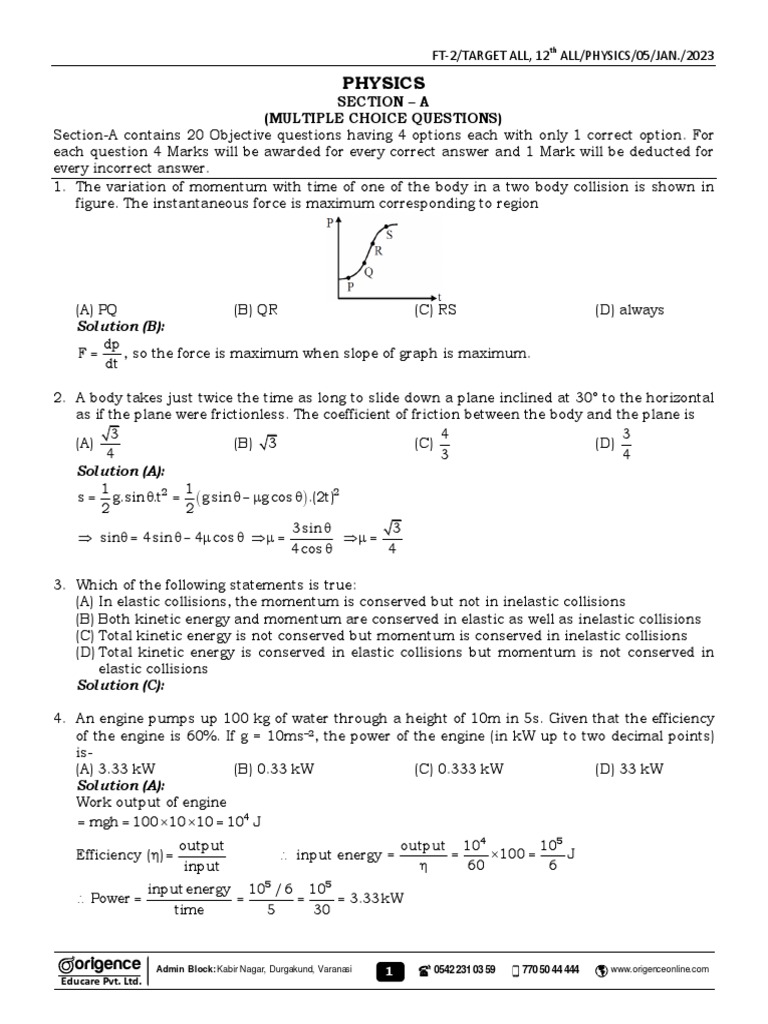 Target-All 12th All 05-01-23 Q & S | PDF | Collision | Momentum