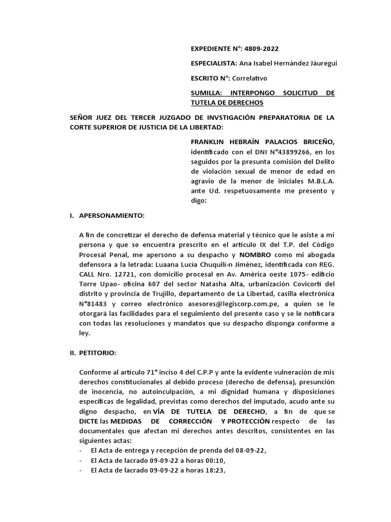 Solicitud de Tutela de Derechos | PDF | Debido al proceso | Ley procesal