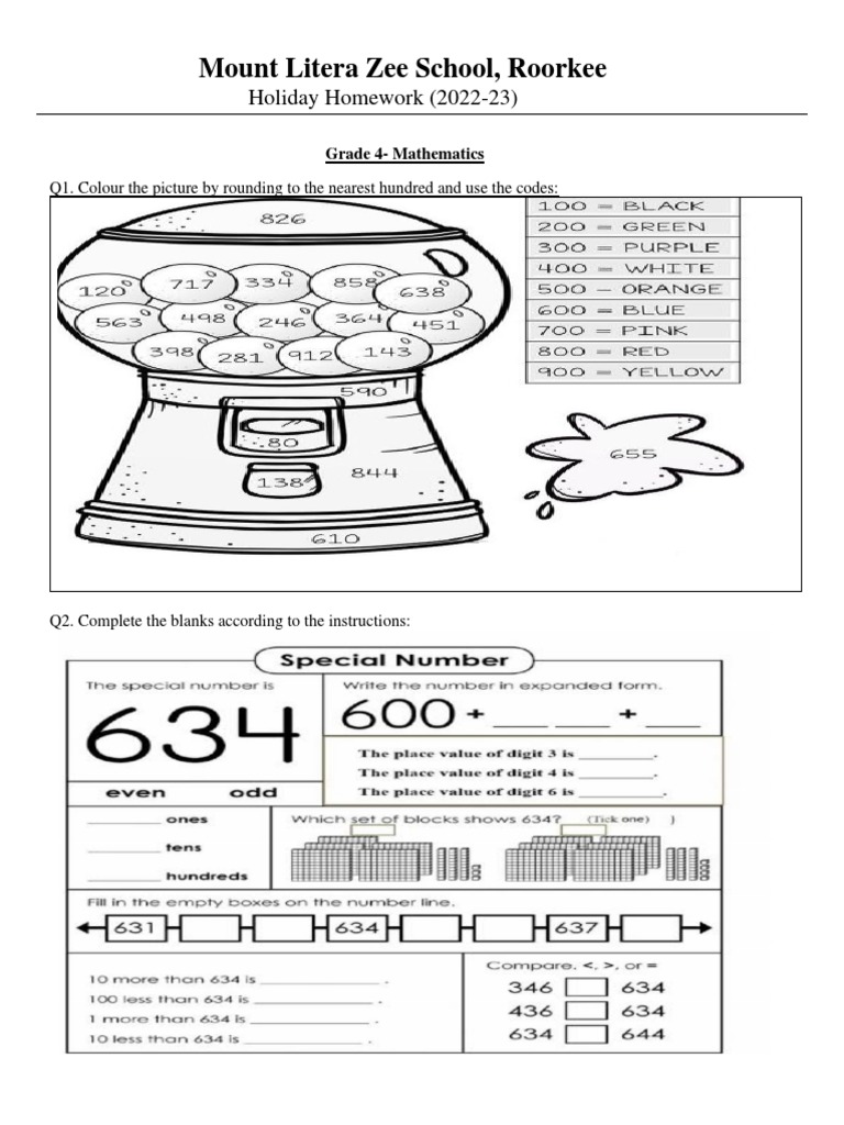 Grade 4 Summer Holiday Homework 2022 23 Pdf