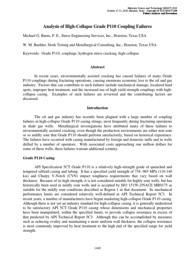 Analysis of High-Collapse Grade P110 Coupling Failures: Materials ...