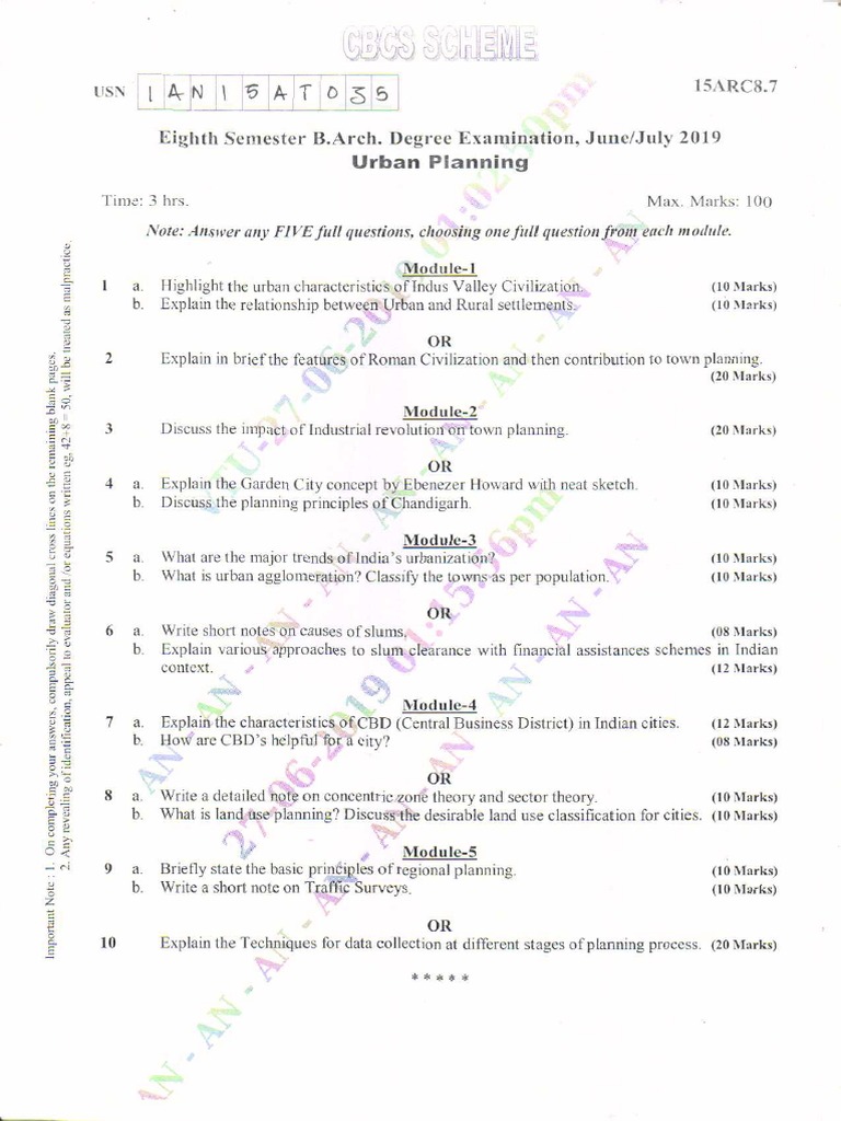 Urban Planning Old Question Papers | PDF | City | Urban Planning