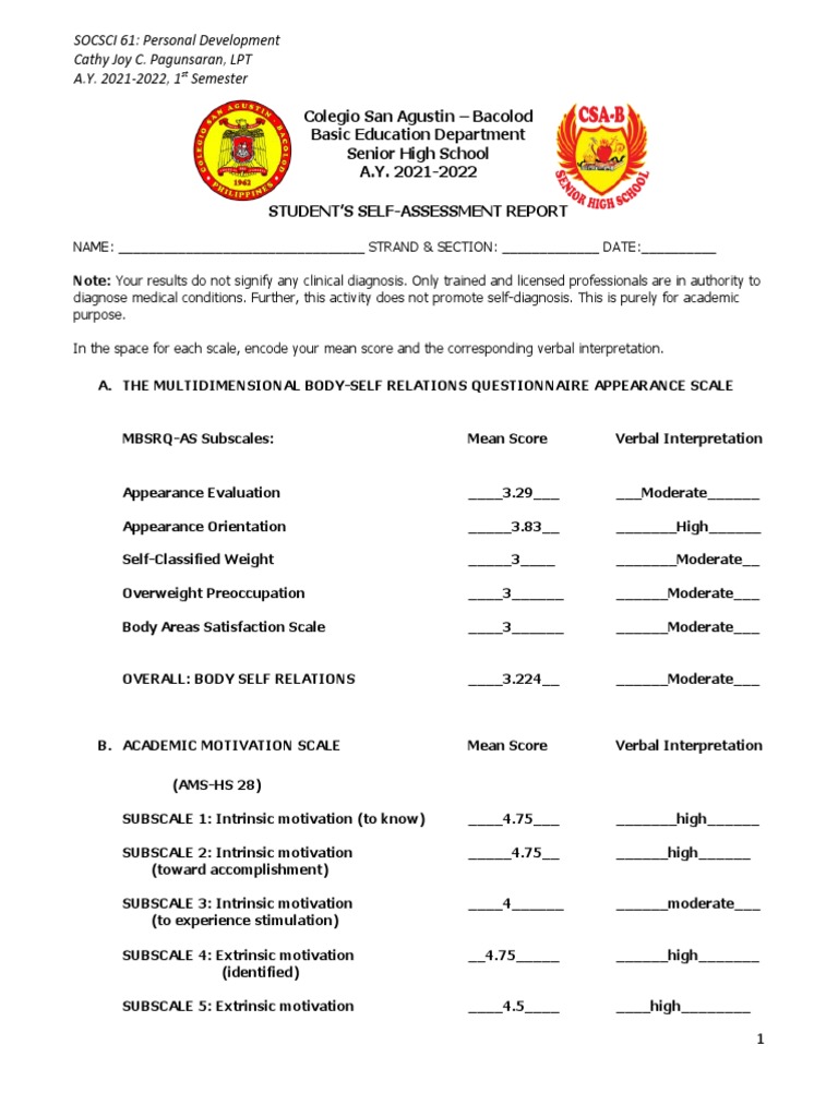 Module - 3 SELF ASSESSMENT STUDENTS REPORT | PDF | Motivation ...