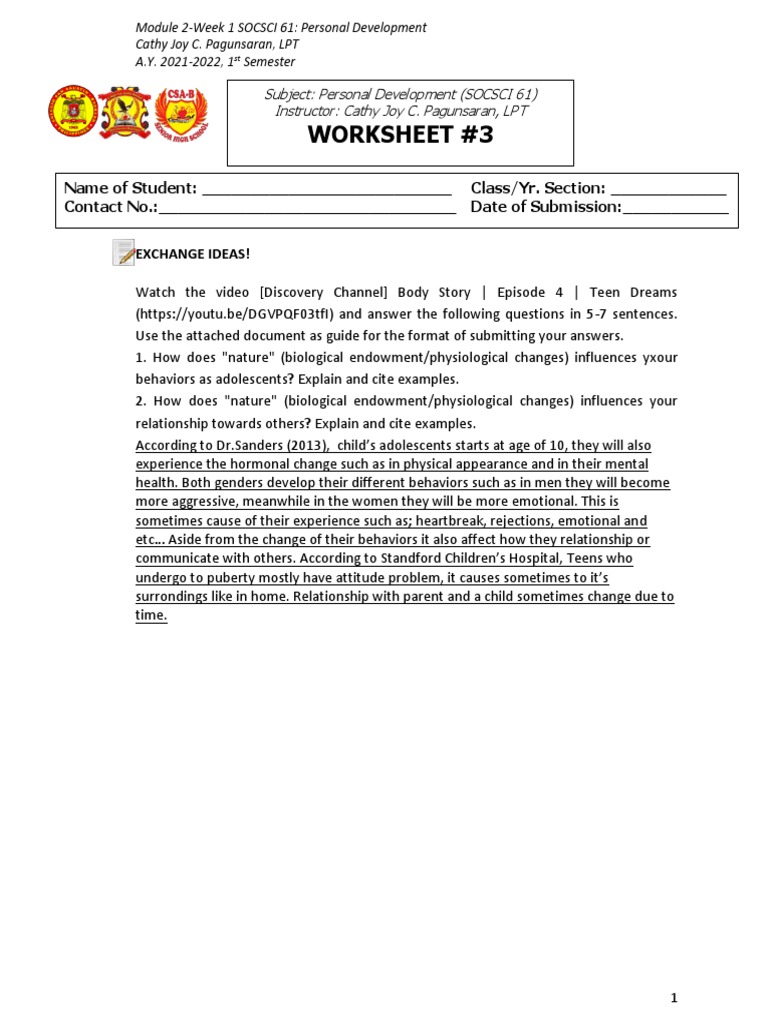 Module 2 Worksheet 3 Exchange Ideas | PDF