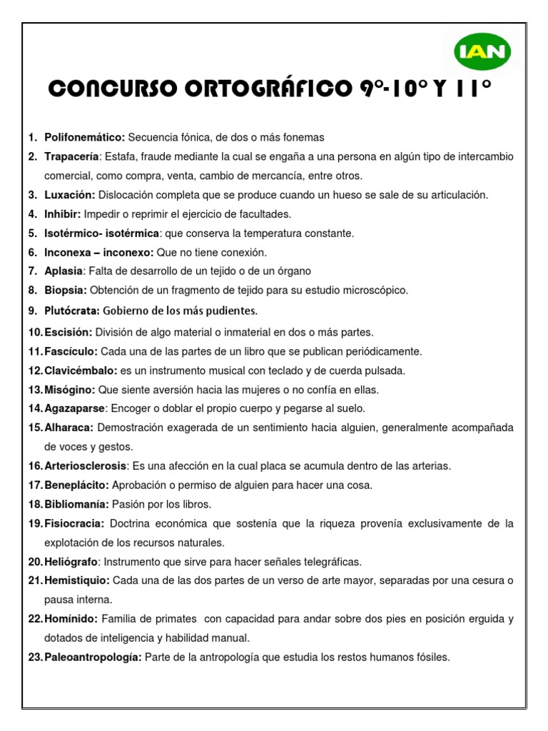 Concurso Ortográfico 9-10-11 | PDF