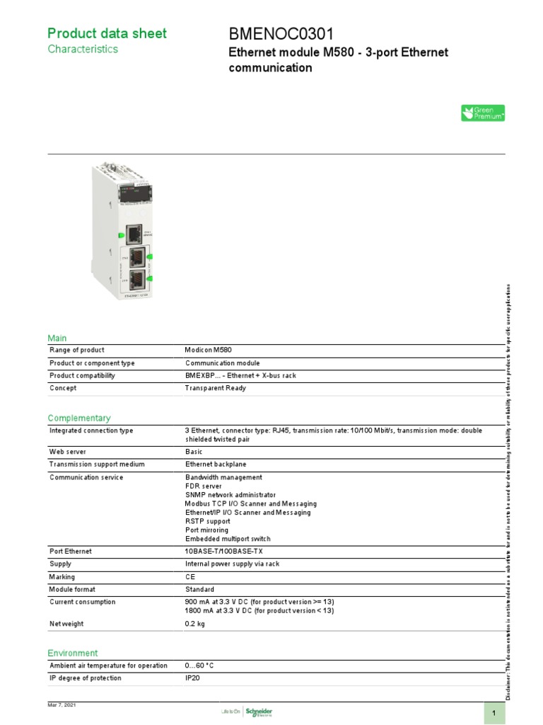 Modicon M580 - BMENOC0301 | PDF | Ethernet | Computer Network Modicon M580 - BMENOC0301 | PDF | Ethernet | Computer Network
