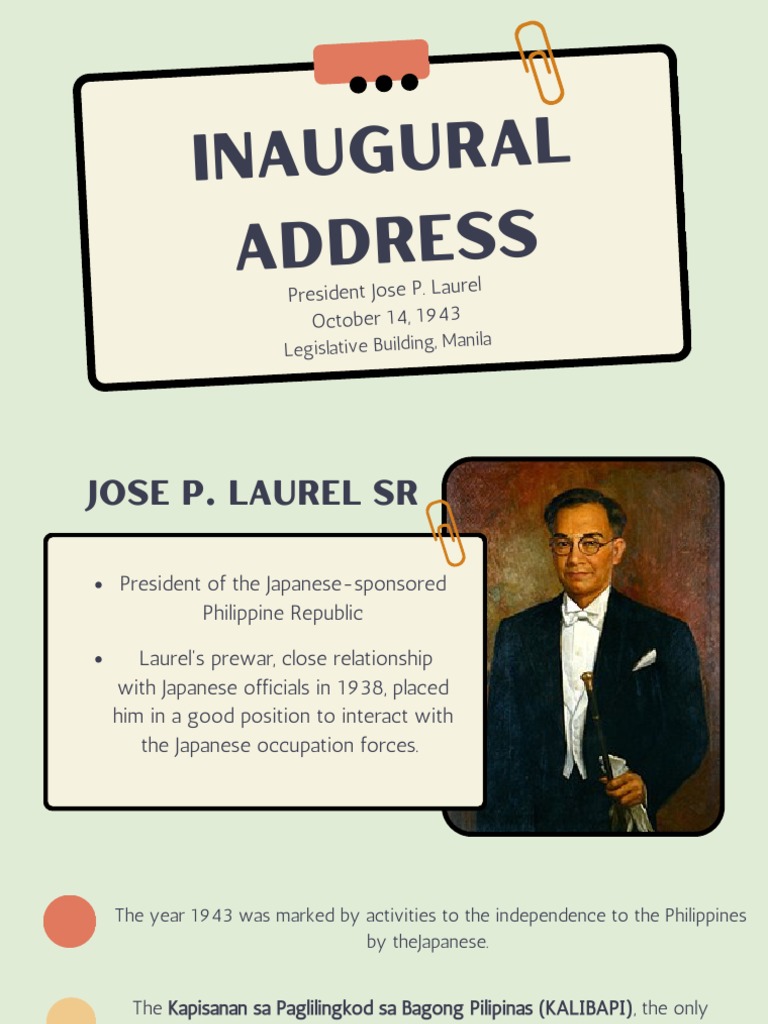 Inaugural Address: President Jose P. Laurel October 14, 1943 | PDF ...