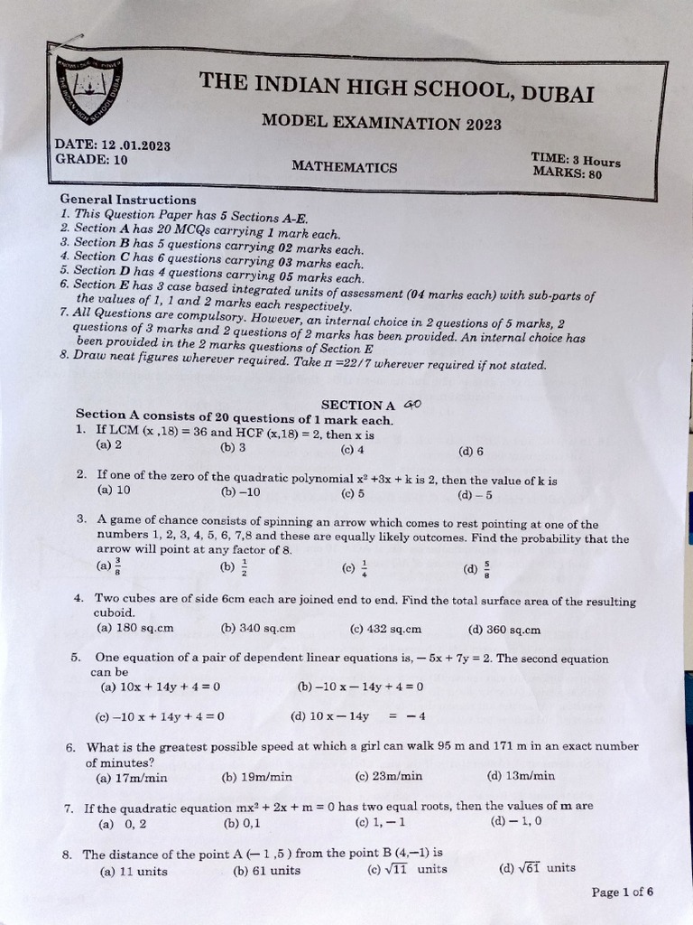 Maths Preboards 2022-23 | PDF | Area | Quadratic Equation