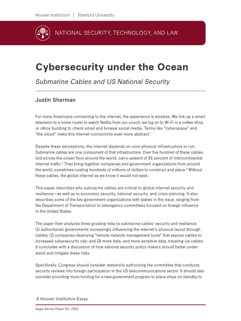 Cybersecurity Under The Ocean: Submarine Cables and US National Security | Download Free PDF ...