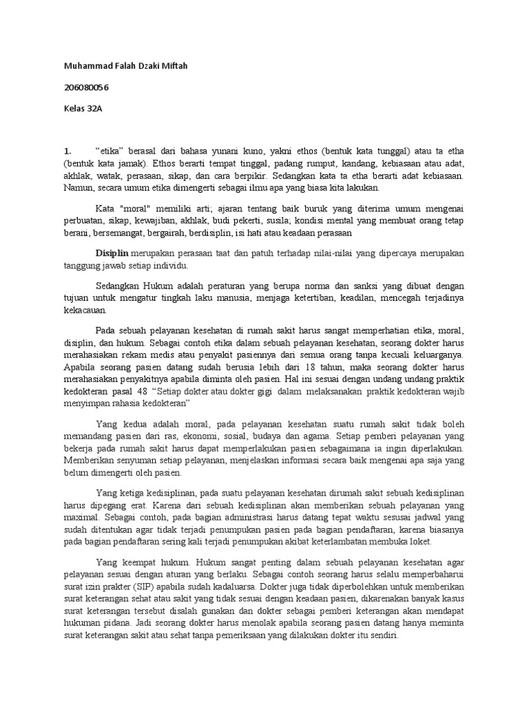 Aspek Hukum Dan ETIKA Rumah Sakit - Muhammad Falah Dzaki Miftah | PDF Aspek Hukum Dan ETIKA Rumah Sakit - Muhammad Falah Dzaki Miftah | PDF