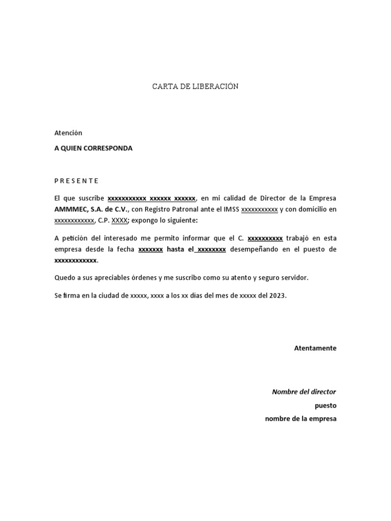 Carta de Liberación | PDF