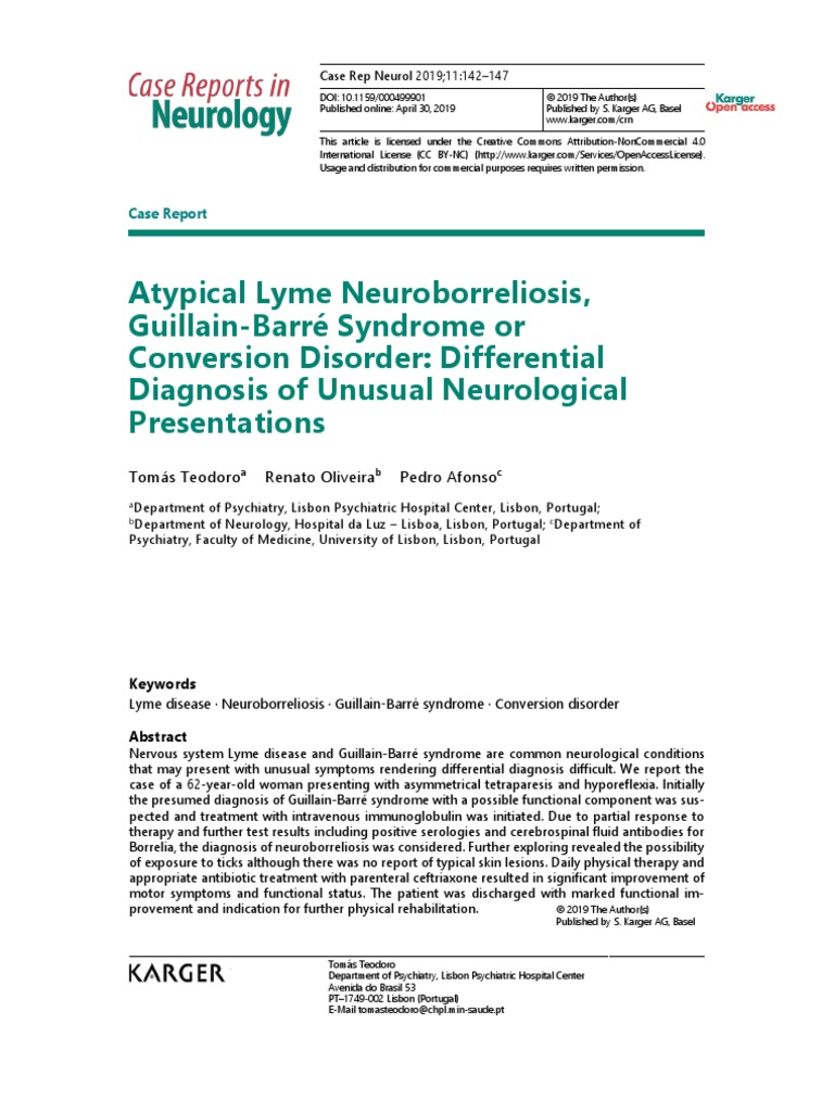 Atypical Lyme Neuroborreliosis, Guillain-Barré Syndrome or Conversion ...