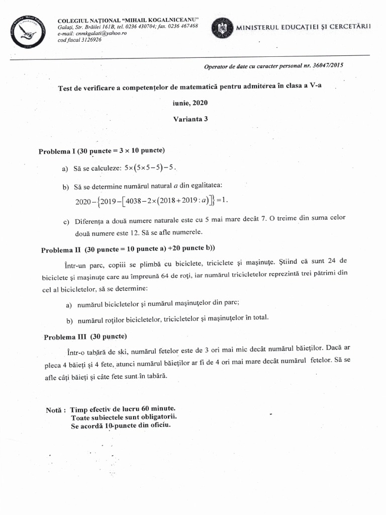 Subiect Matematica 2020 | PDF