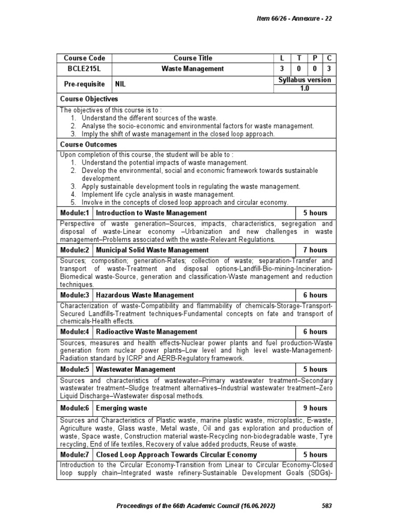 Waste Management Course Syllabus | PDF | Waste Management | Waste