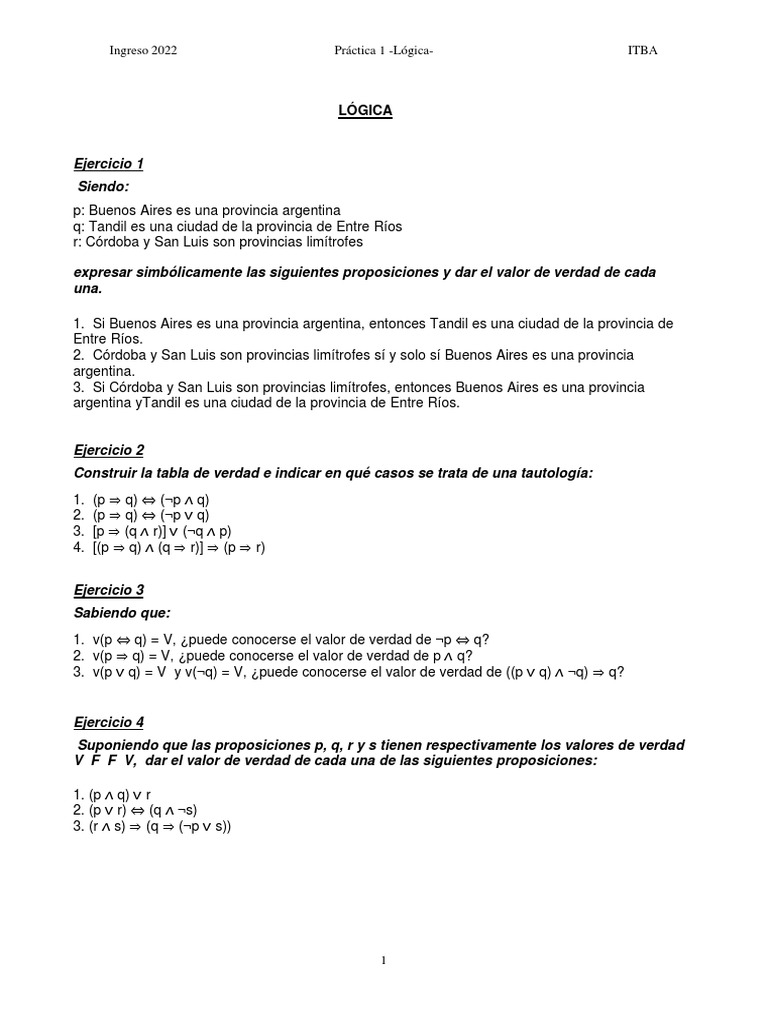 P1 - Lógica | PDF | Entero | Proposición