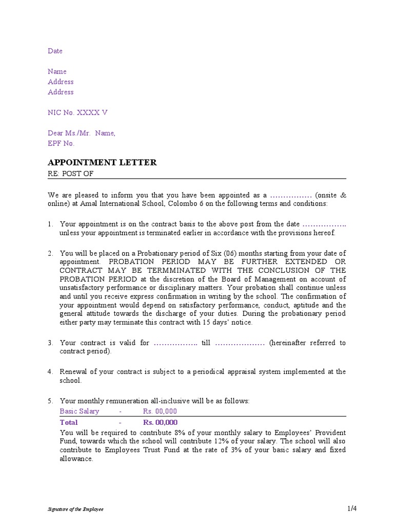 Appointment Letter Format V - 13012023 | PDF | Employment | Working Time