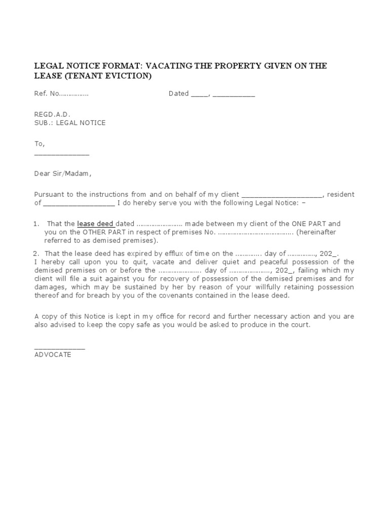 Legal Notice Format | PDF | Cheque | Lease