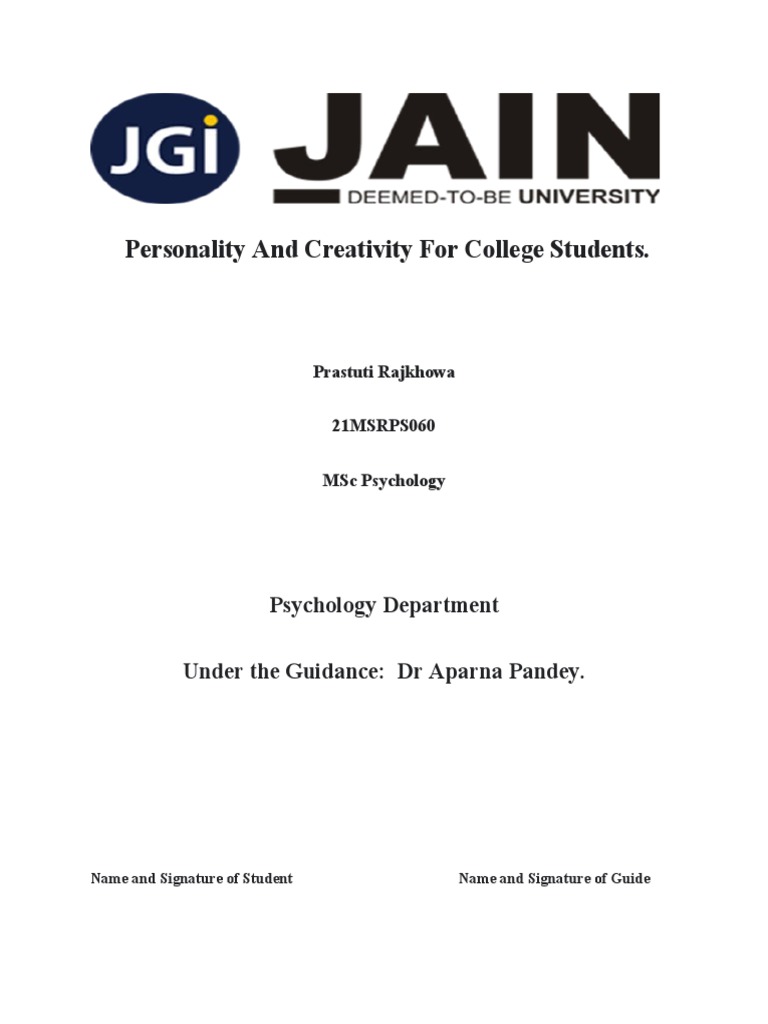 Personality and Creativity For College Students - Prastuti Rajkhowa ...