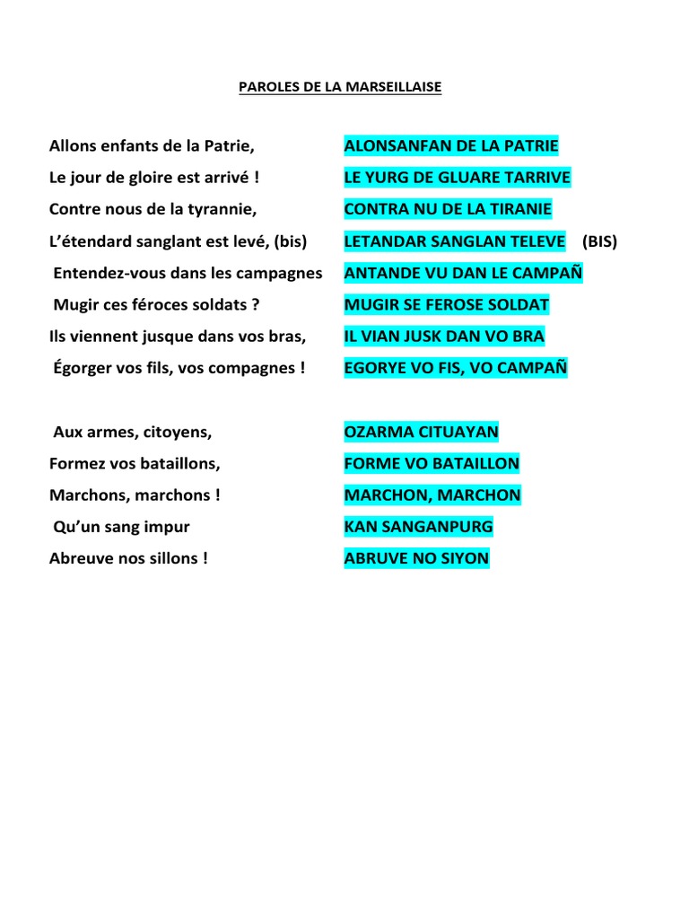 Paroles de La Marseillaise | PDF