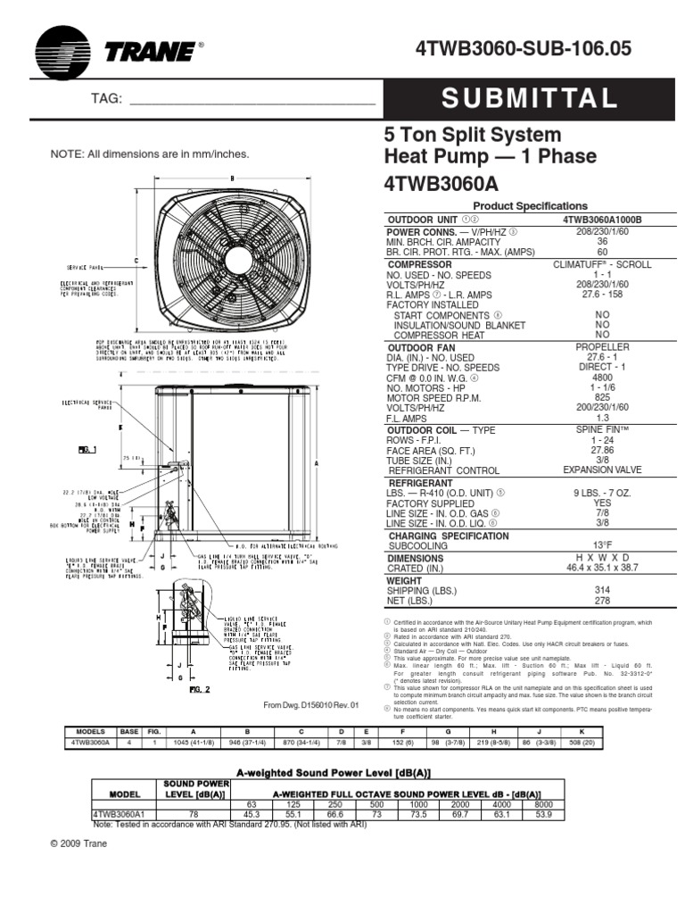 Trane 5 Ton HP Cond submittat4TWB3060-SUB-106 - 05.05 - 11012009 | PDF ...