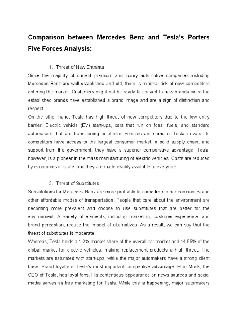 Porter Five Forces Analysis of Mercedes Benz and Tesla | PDF