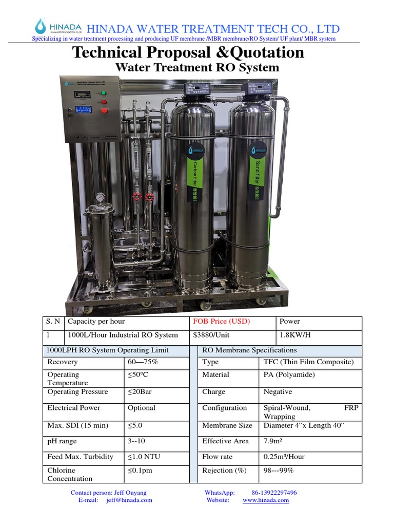 1000LPH RO System Hinada | PDF | Membrane | Water Treatment