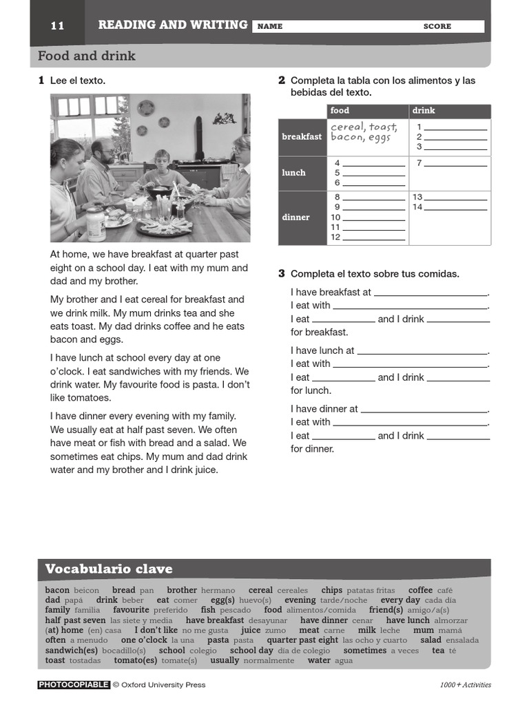 Reading and Writing-11-16 | PDF | Lunch | Food And Drink