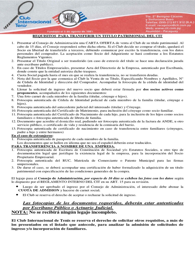 Requi Transf Tit | PDF