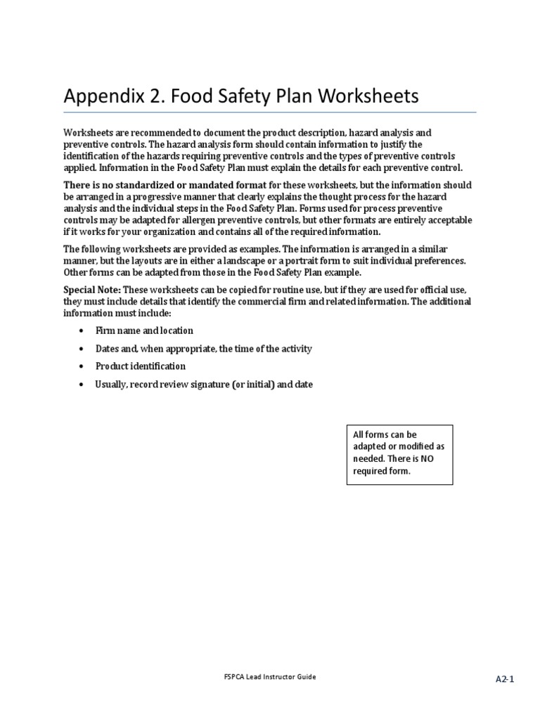 FSPCA Ap2 Worksheets V1.2FINAL | PDF | Food Allergy | Foods