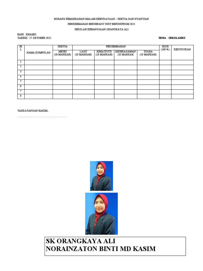 Borang Markah Sketsa | PDF