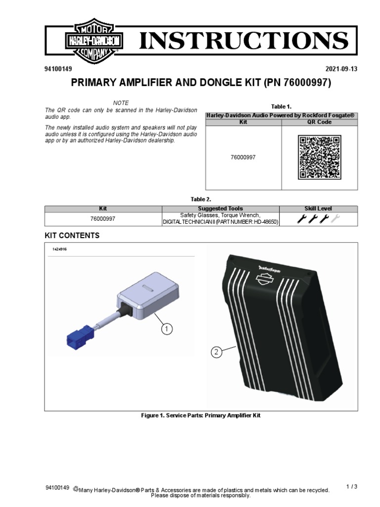INS-Primary Amplifier and Dongle Kit (PN 76000997) | PDF | Harley ...
