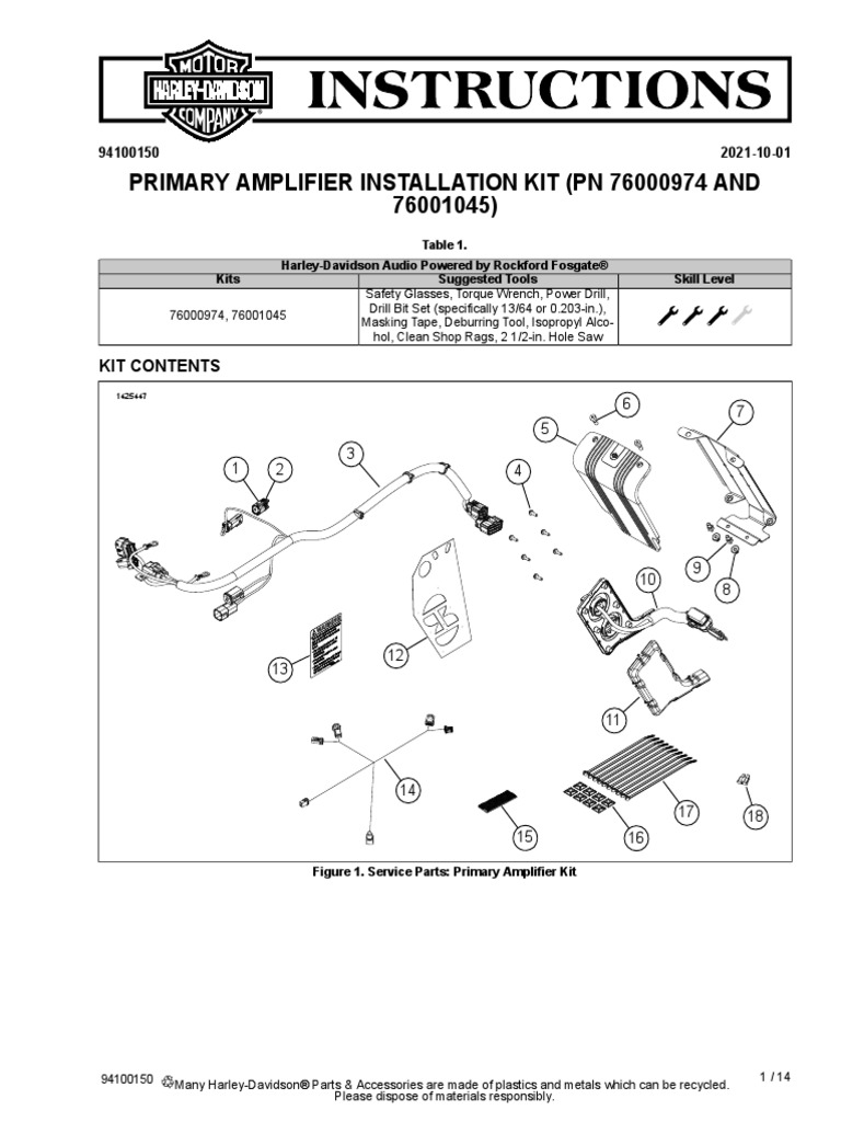INS-Primary Amplifier Installation Kit (PN 76000974 and 76001045) | PDF