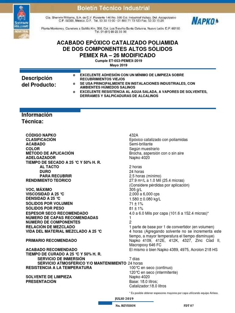 Napko 432A - RA-26 ET-053-PEMEX-2019 | PDF | Solvente | Química