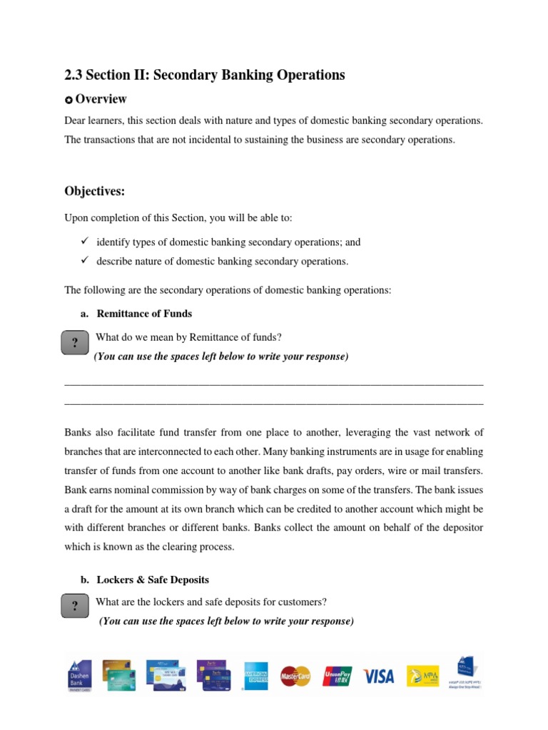 2.3 Secondary Banking Operations | PDF