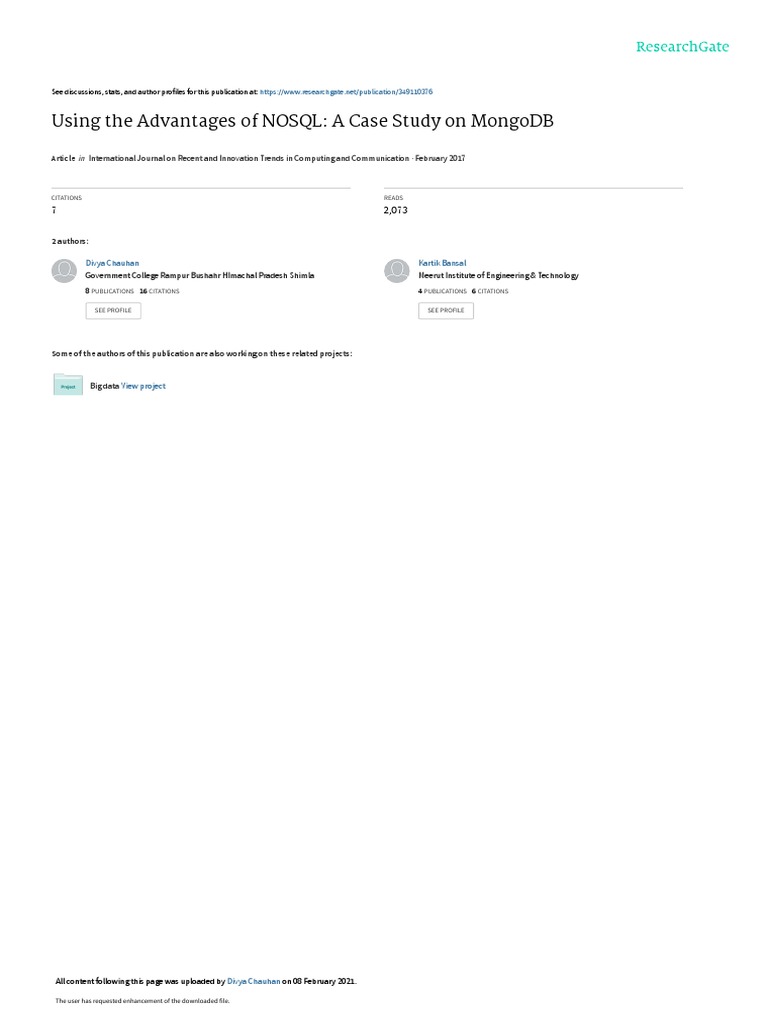 Advantages of NOSQL: MongoDB Case Study | PDF | No Sql | Mongo Db