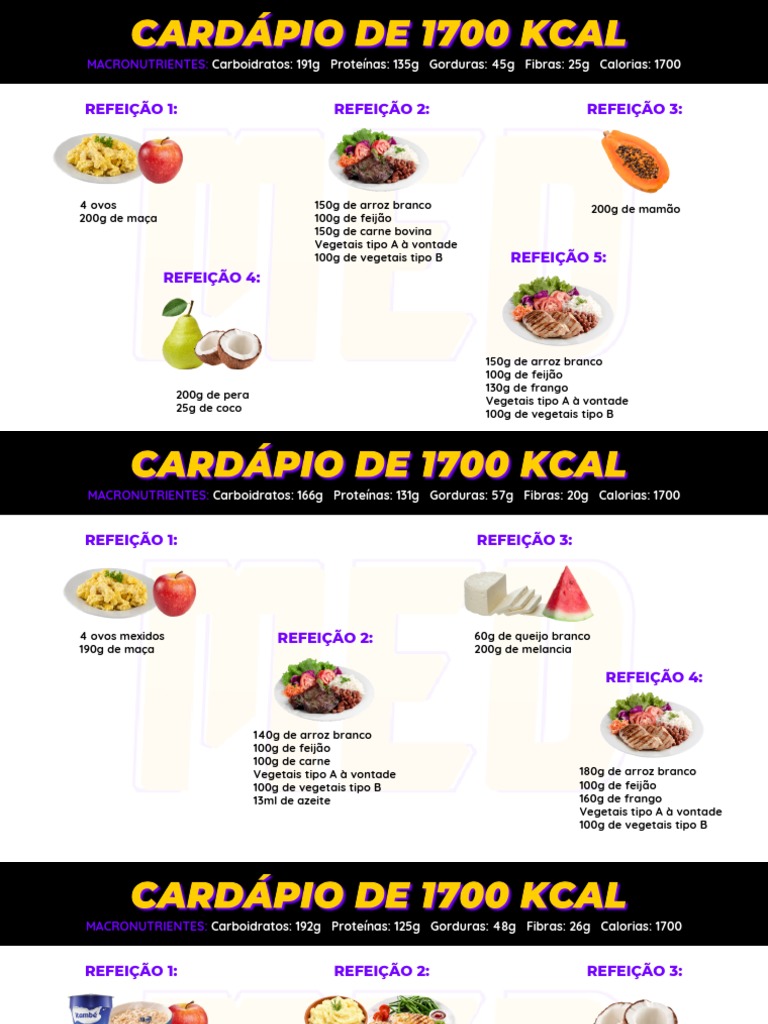 1700kcal - Uso Diário | PDF | Fibra alimentar | Dieta e nutrição
