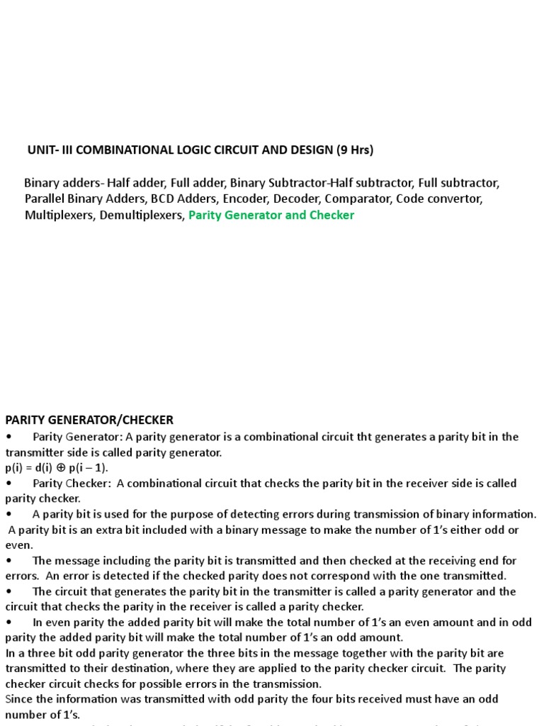 Parity Checker | PDF | Bit | Arithmetic