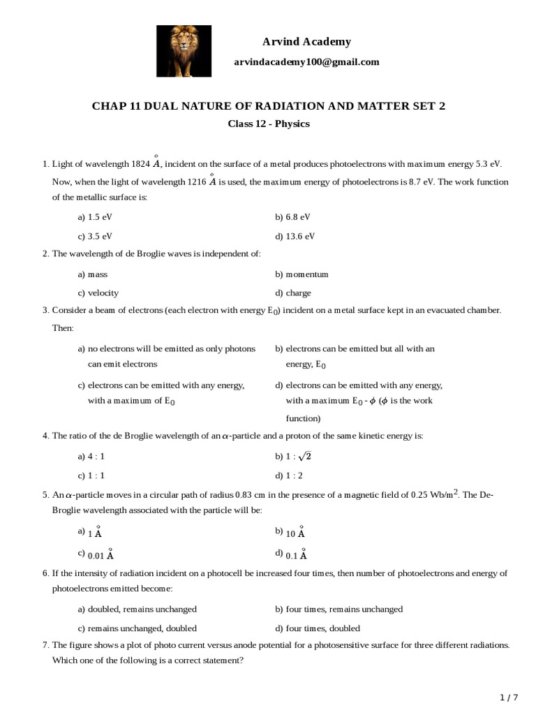 Question Set 2 Chap 11 Dual Nature of Radiation An - 78449 - 2023 - 01 ...