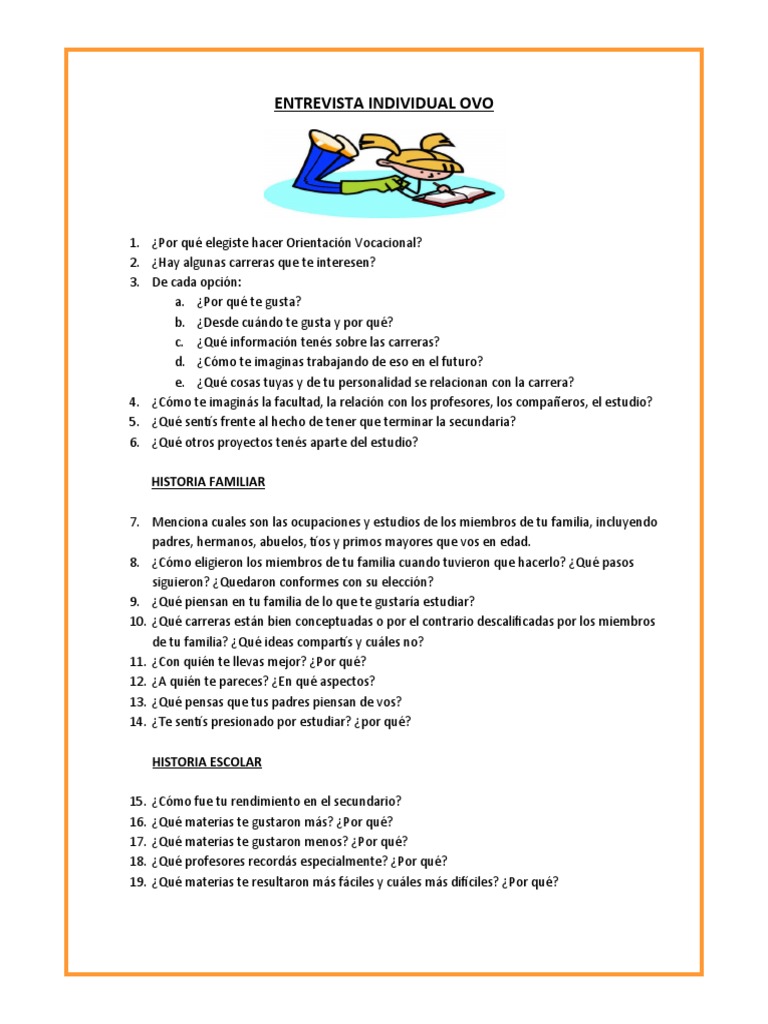 MODELO ENTREVISTA INDIVIDUAL1 - o Vocacional | PDF | Relaciones ...