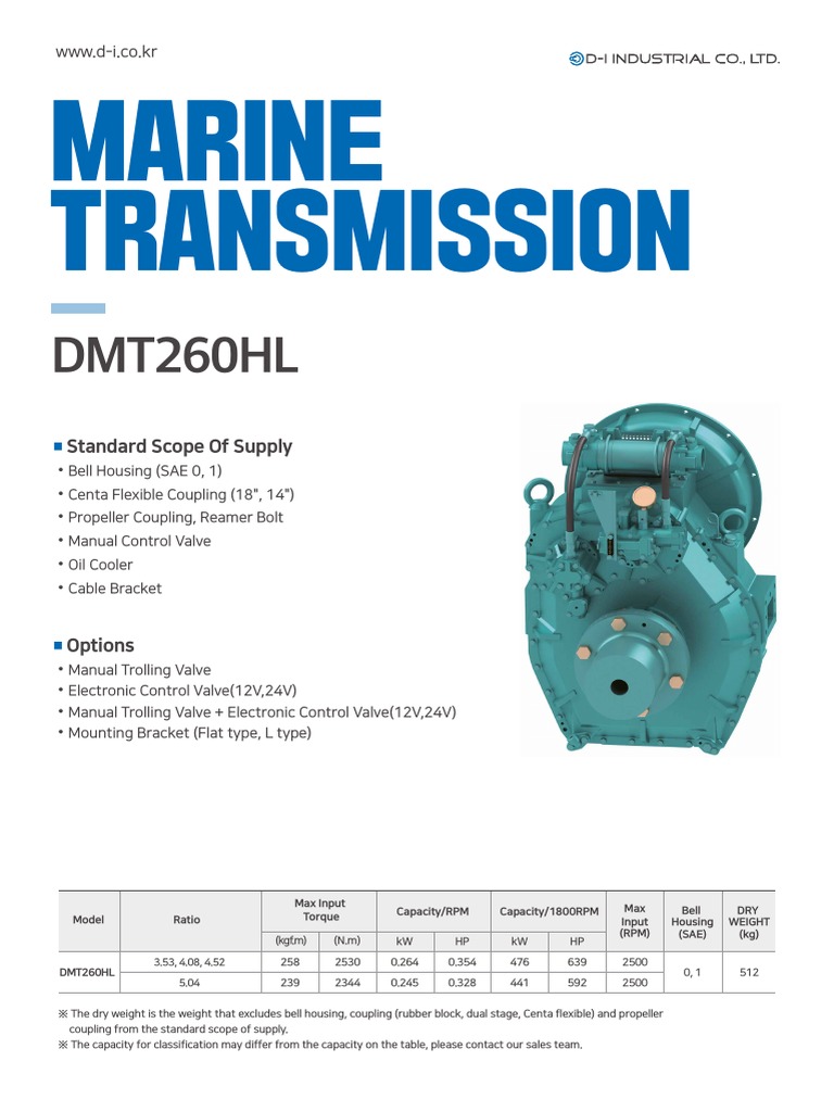 Marine-Transmission_DMT260HL_Brochure (1) | PDF | Mechanical Engineering | Automotive Technologies