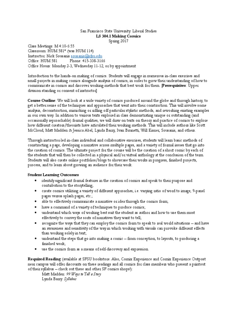 Making Comics Syllabus | PDF | Comics | Plagiarism