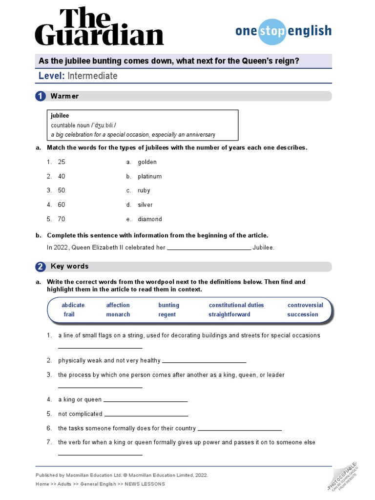 News Lessons Thequeen Ws Intermediate 800092 | PDF | Elizabeth Ii ...