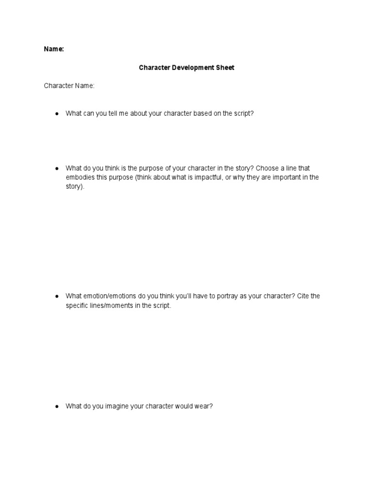 Drama Class Character Development Sheet | PDF