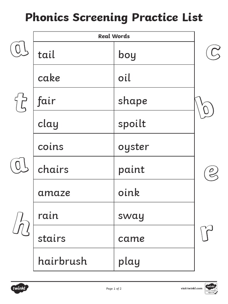 Pack 1 Phonics Screening Practice Homework List | PDF