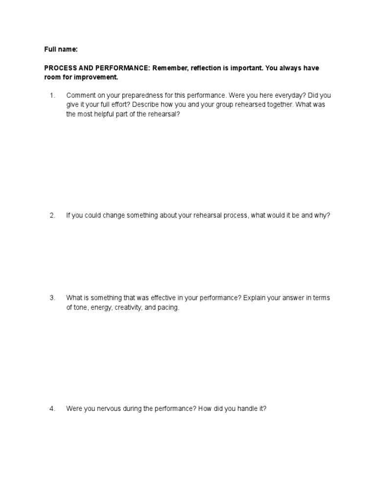 Performance Reflection and Evaluation Guide | PDF | Career & Growth ...