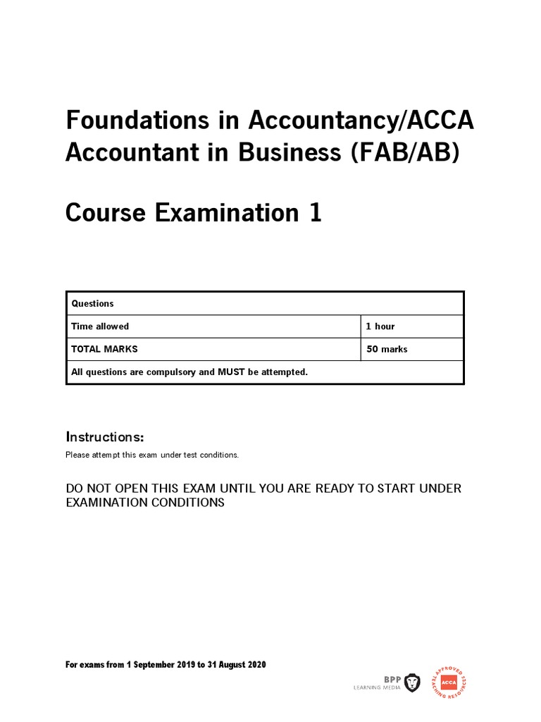 ACCA FIA Accountant in Business (AB) Course Exam 1 Questions | PDF ...