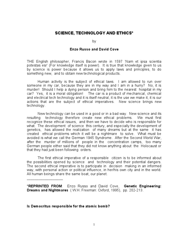 Ethics in Science and Technology | PDF | Genetics | Gene