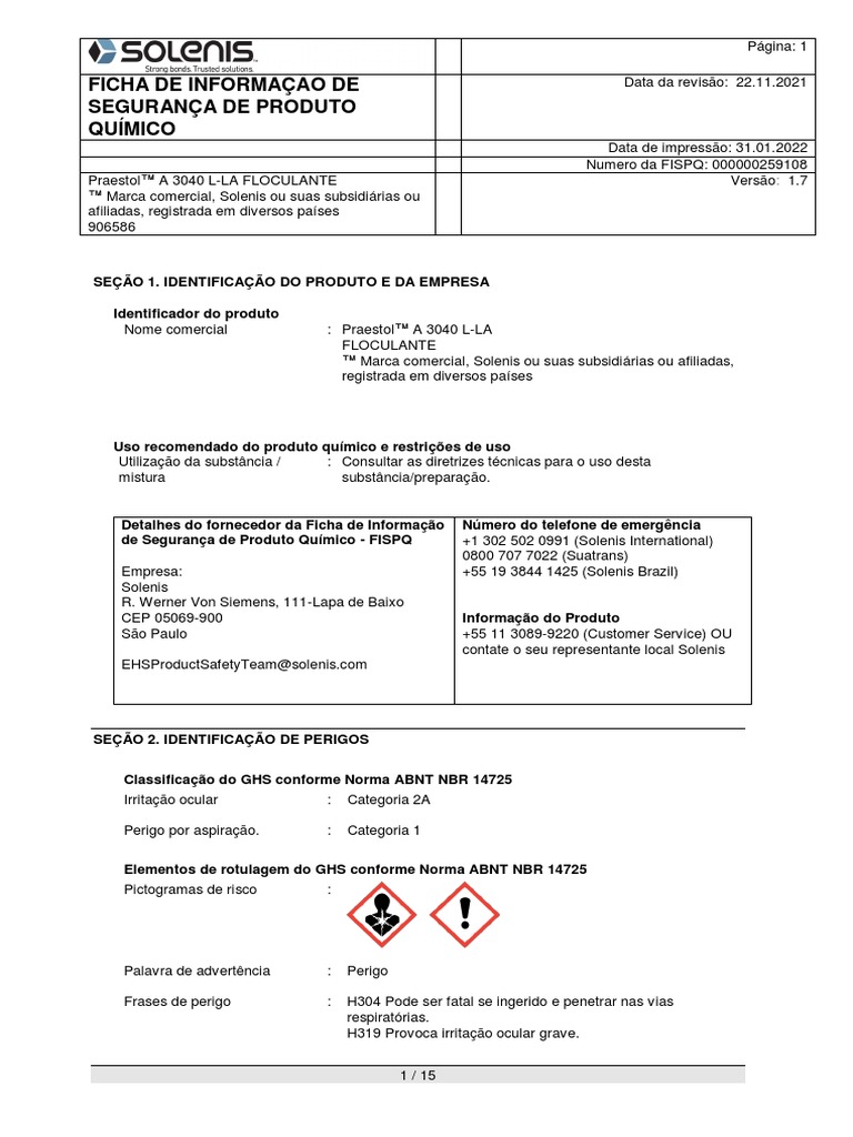 Praestol™ A 3040 L-LA FLOCULANTE | PDF