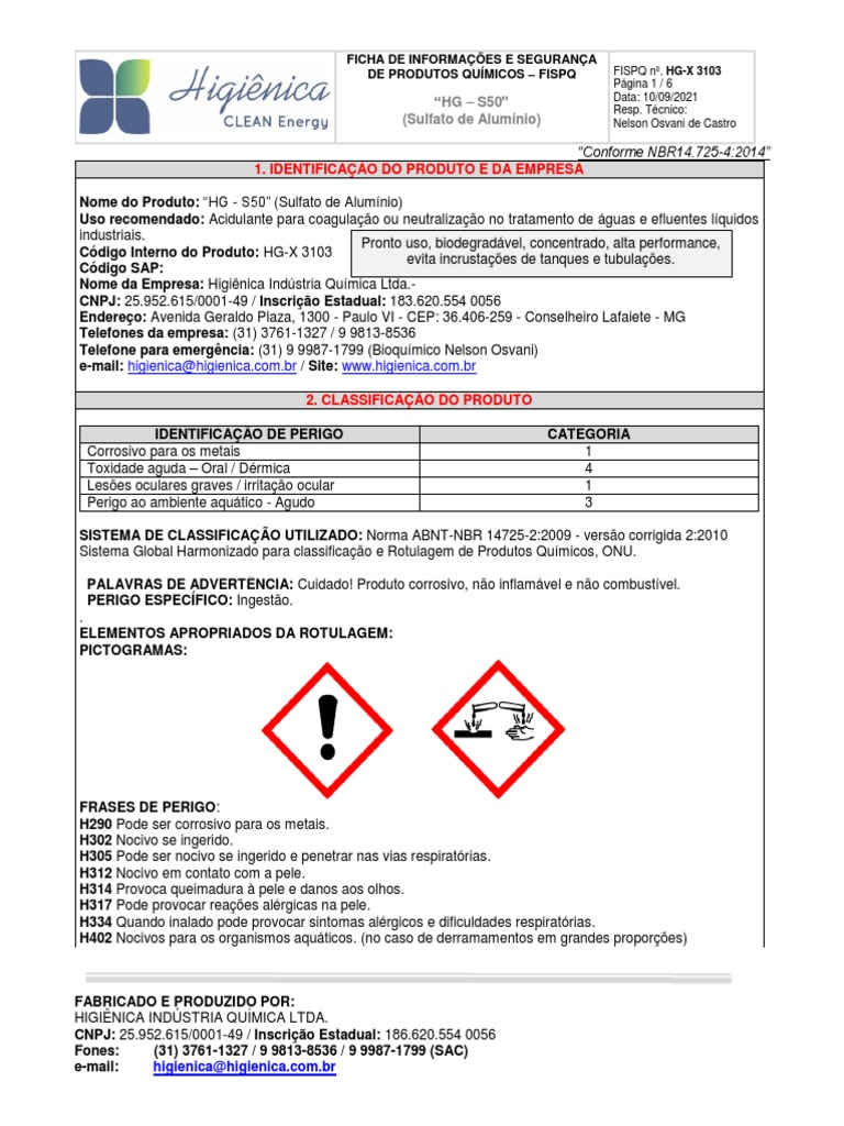 Fispq - HG - S50 - Higienica | PDF | Embalagem e rotulagem | Primeiros socorros