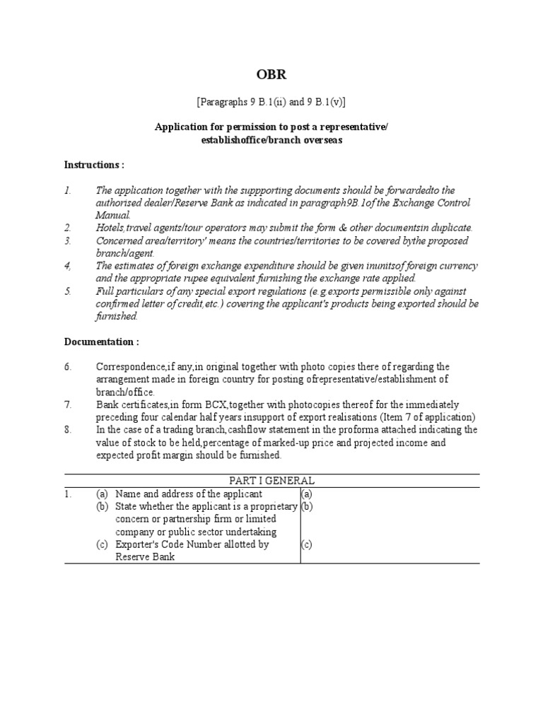 Overseas Branch Application Guide | PDF | Reserve Bank Of India | Expense